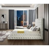 China Customized Cream velvet tufted European Designs double king queen size modern furniture designer frame for hotel for sale