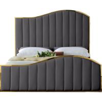 China OEM premium bedroom furniture Gray king size bed frame Italian velvet tuft upholstered bed set luxury modern double beds for sale