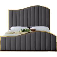 China OEM premium bedroom furniture Gray king size bed frame Italian velvet tuft upholstered bed set luxury modern double beds for sale