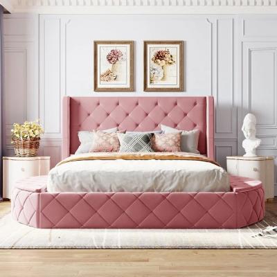 China OEM/ODM Furniture Manufacturer Wholesales supply North America nice velvet fabric queen bed frame for Hotel Storage Bed for sale