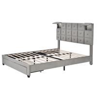 China Newly developed High-end multi-functional Queen Size Velvet Platform Bed with a Big Drawer for Bedroom and Hotel for sale
