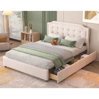 China Queen Size Upholstered Platform Bed with Velvet Fabric Classic Headboard bed room set for Bedroom Apartment and Hotel for sale