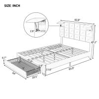 China Luxury America Queen Size high quality wood frame Velvet fabric Platform Bed with a Big Drawer and USB charger for Bedro for sale