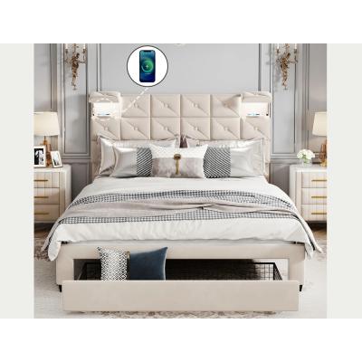 China Wholesales Hotel Twin King Queen Size Modern Buttons on Velvet wood frame Headboard Upholstered Bed for Hotel Bedroom for sale