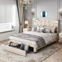 China Wholesales Hotel Twin King Queen Size Modern Buttons on Velvet wood frame Headboard Upholstered Bed for Hotel Bedroom for sale