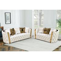 China Cara Furniture Limited Beige color Italian Velvet fabric Gold metal armrest corner sofa 3+2+1 Luxury Cheap for sale