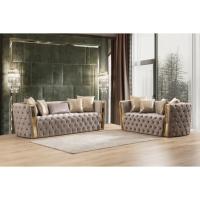China Cara Furniture Limited Beige color Italian Velvet fabric Gold metal armrest corner sofa 3+2+1 Luxury Cheap for sale