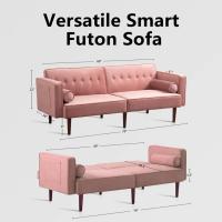 China Top grade phone storageRetractable pocket fabric sofa pink girl small house sofa bed for living room for sale