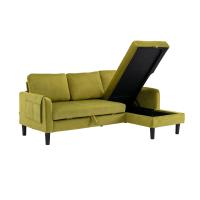 China Cara Furniture Limited metal leg 2s+Chaise Olive phone pocket Reversible Sectional Sleeper Sofa with Storage for sale