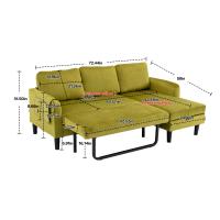 China Cara Furniture Limited metal leg 2s+Chaise Olive phone pocket Reversible Sectional Sleeper Sofa with Storage for sale
