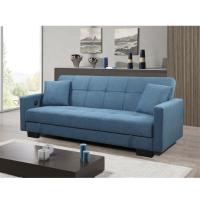 China Comfortable blue color modern transformable fabric sofa bed folding futon with USB for sale