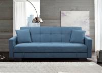 China Comfortable blue color modern transformable fabric sofa bed folding futon with USB for sale