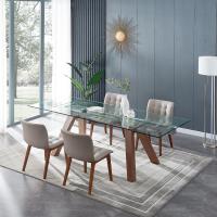 China Modern Design  Living room Furniture Tempered Glass  Dinning Spacial Wooden leg Table sets for sale