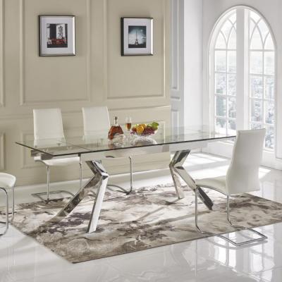 China Fashion Rotated Stainless Steel  Living Furniture  Western Style  Tempered Glass Dinning Table Sets for sale
