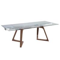 China Tempered Glass Top Luxury Modern Dining Table Set Extendable With Walnut Veneer Legs for sale