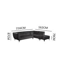 China Multiscene Velvet Luxury Corner Sofa Anti Scratch Black Color for sale