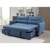 China Customized Material Move Down Back  Wood  Frame Sofa 3 Seaters Blue Fabric Folding Sofa Bed for sale