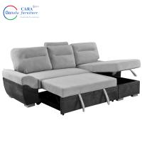 China Home Furniture Living Room Bedroom Fabric Dark Light Gray Combine Modern Couch Bed Sofa With Storage for sale