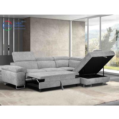 China Custom Adjustable Living Room Furniture L Shape Pull Out Sofa Bed Light Gray Sectional Sofa Bed for sale
