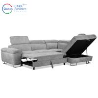China Custom Adjustable Living Room Furniture L Shape Pull Out Sofa Bed Light Gray Sectional Sofa Bed for sale