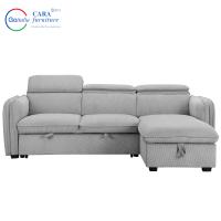 China Simple Operation Storage Spare Light Gray Modular Sectional Foldable Pull Out Sofa With Pull Out Bed for sale