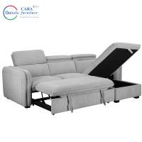 China Simple Operation Storage Spare Light Gray Modular Sectional Foldable Pull Out Sofa With Pull Out Bed for sale