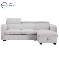 China Simple Operation Storage Spare Light Gray Modular Sectional Foldable Pull Out Sofa With Pull Out Bed for sale