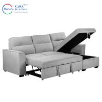 China Minimalist Living Room Bedroom Light Gray Modular Folding Pullout Sofa Bed With Storage Spare for sale