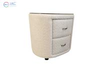 China Luxury Nightstand White Fabric Solid Wood Internal Home Furniture Modern Bedroom Bedside Table for sale