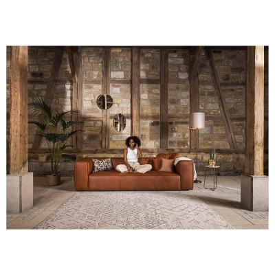 China Modern Elegant Popular Wood Stain Walnut Upholstery Color Tan PU Minimalist Tofu Sofa for sale