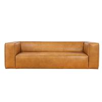 China Modern Elegant Popular Wood Stain Walnut Upholstery Color Tan PU Minimalist Tofu Sofa for sale