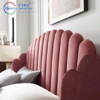 China 12287 Hot Selling Pink Fabric Wood Frame Metal Leg Bed Luxury Queen Size Bed Frames for sale