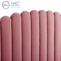 China 12287 Hot Selling Pink Fabric Wood Frame Metal Leg Bed Luxury Queen Size Bed Frames for sale