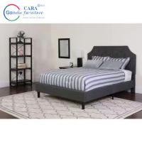China #20002 Heavy Duty Bedroom Furniture Fabric Solid Wood Bed Frame Dark Grey Luxury King Queen Bed Frame for sale