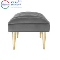 China BB2012 Factory Price Gold Metal Leg Grey Fabric Stools And Benches End Of Bed Bench For The Bedroom for sale