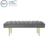 China BB2012 Factory Price Gold Metal Leg Grey Fabric Stools And Benches End Of Bed Bench For The Bedroom for sale