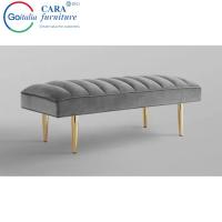 China BB2012 Factory Price Gold Metal Leg Grey Fabric Stools And Benches End Of Bed Bench For The Bedroom for sale