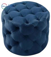 China BB2010 Most Popular Home Furniture Soft Blue Round Fabric Bed End Stool Ottoman Bench Bedroom for sale