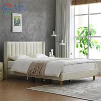 China Minimalist Fabric King Sized Bed With Solid Wood Frame And 40004 Model At In White for sale