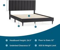 China Comfortable Style Soft Bed Black Solid Wood Board Double Queen Bed Frame For Bedroom for sale