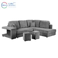 China Multifunctional Wood Frame Fabric Cover L Shape Mobile Sofa Footstool Grey Blue Sofa Bed for sale