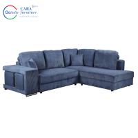 China Multifunctional Wood Frame Fabric Cover L Shape Mobile Sofa Footstool Grey Blue Sofa Bed for sale