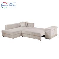 China Multifunctional Wood Frame Fabric Cover L Shape Mobile Sofa Footstool Grey Blue Sofa Bed for sale