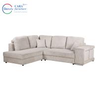 China Multifunctional Wood Frame Fabric Cover L Shape Mobile Sofa Footstool Grey Blue Sofa Bed for sale