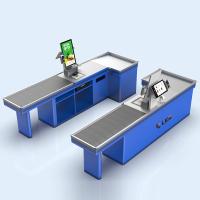 China LKS All In One Smart Supermarket Checkout Counter Kiosk With Conveyor Belt for sale
