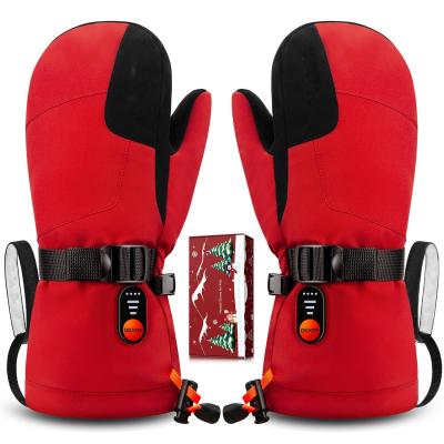 China Adjustable Wrist Strap Rechargeable Battery Heated Microfiber Gloves Mittens Snowboarding Winter Warm Outdoor Skiing Kids for sale
