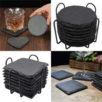China Slate Stone Drink Coasters Black Natural Edge Slate Stone Plate For Bar And Home for sale
