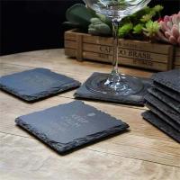 China Custom Stone Drink Coasters Black Natural Edge Slate Stone Plate For Bar And Home for sale