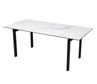 China 1800*850mm Ceramic Finished Dining Table With Fixed Type Black Oval Metal  Leg for sale
