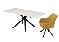 China 1800*900mm Ceramic Material Dining Table With Fixed Type Black  Metal  Leg for sale